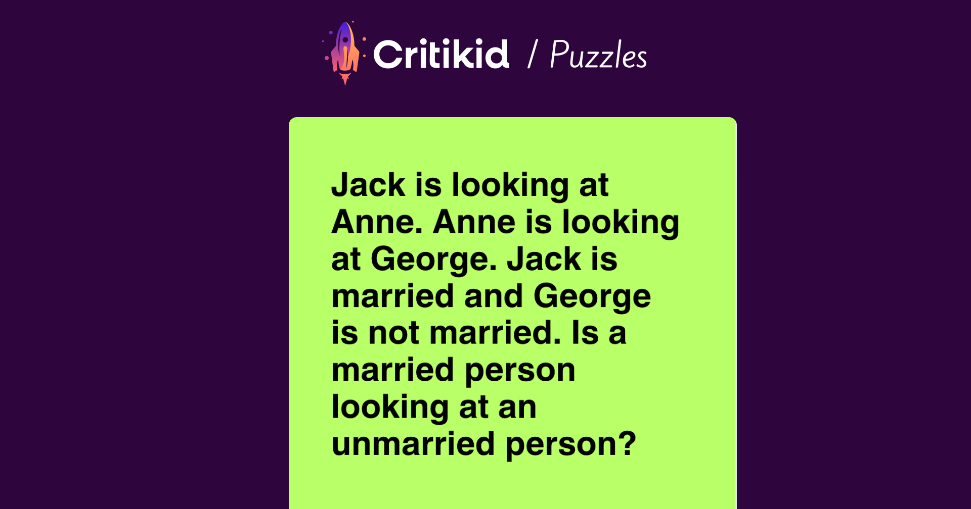 Married Puzzle - Critical Thinking Brainteaser - Critikid