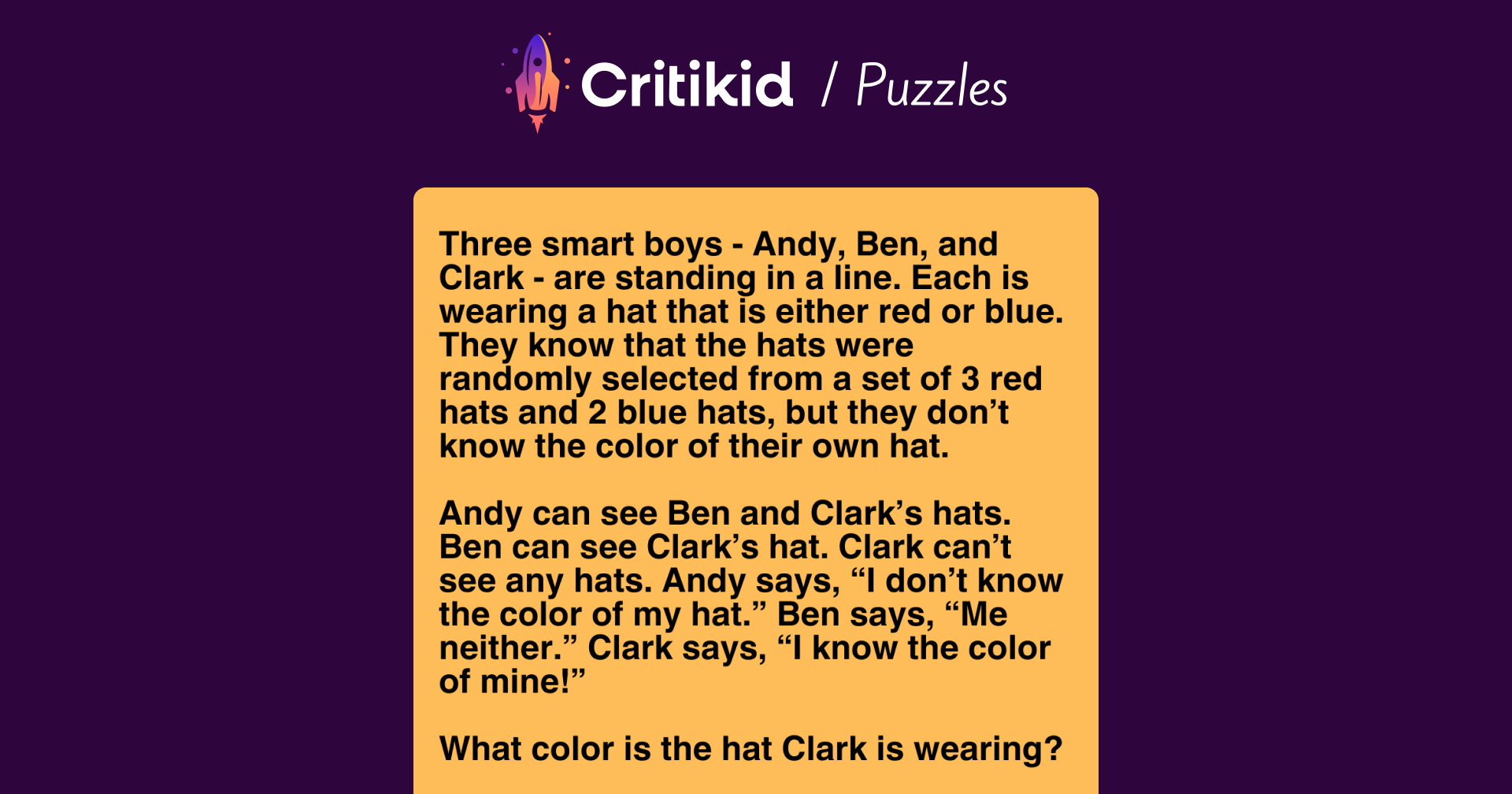 Three Hats Puzzle – Critical Thinking Brainteaser - Critikid