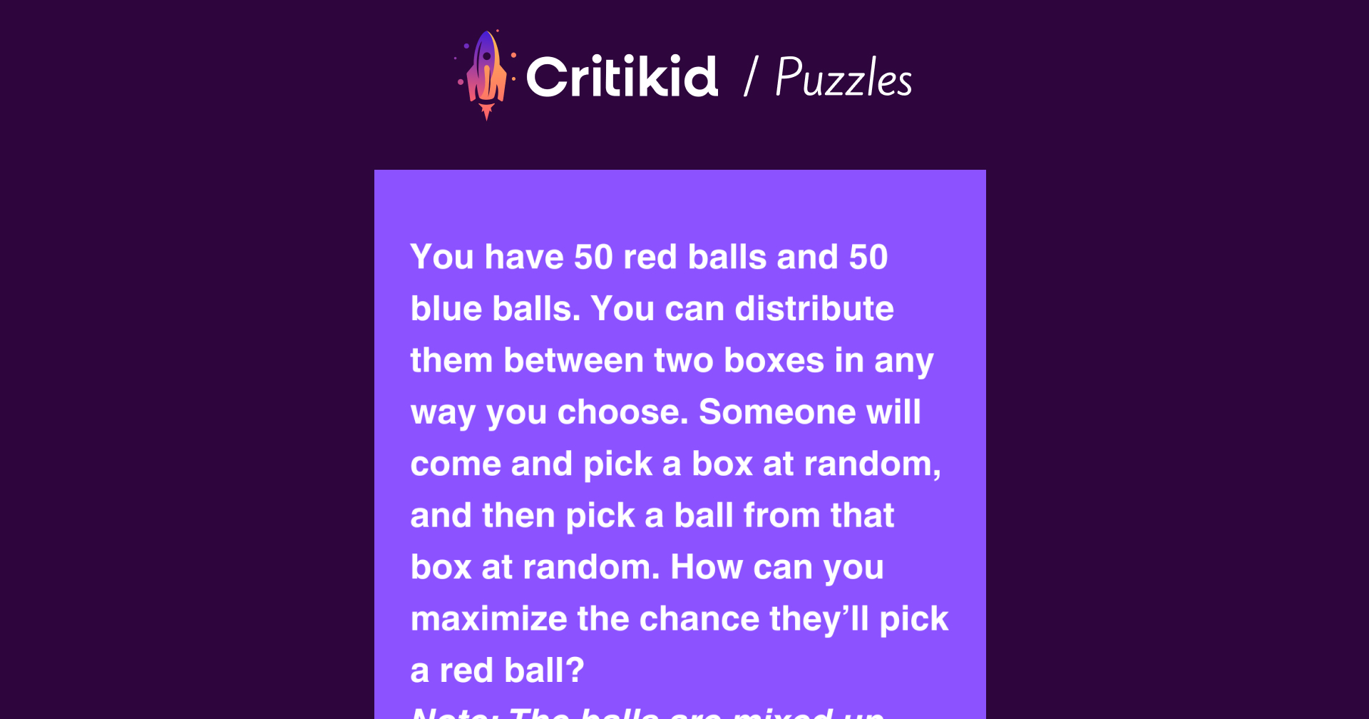 Balls and Boxes Puzzle - Critical Thinking Brainteaser - Critikid
