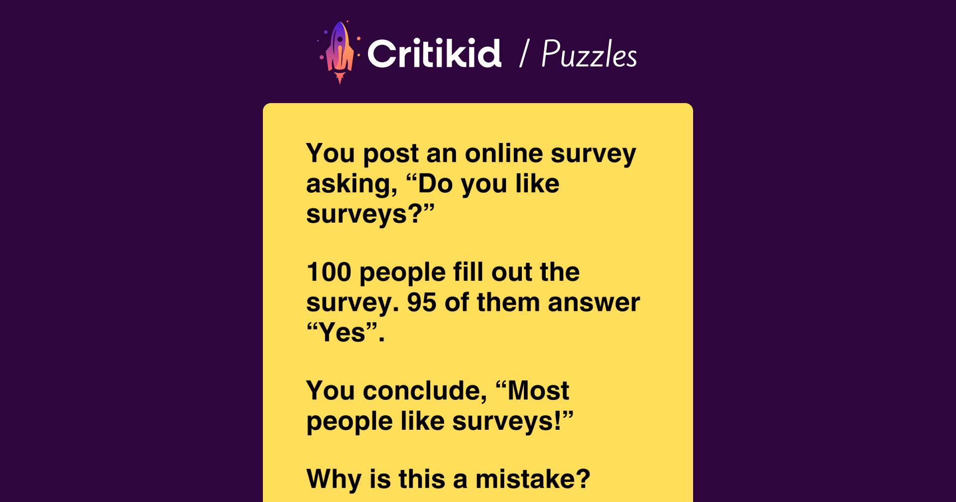 Selection Bias Puzzle - Critical Thinking Brainteaser - Critikid