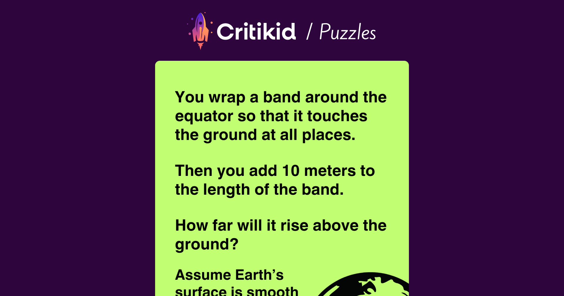 Band Around the World Puzzle - Critical Thinking Brainteaser - Critikid