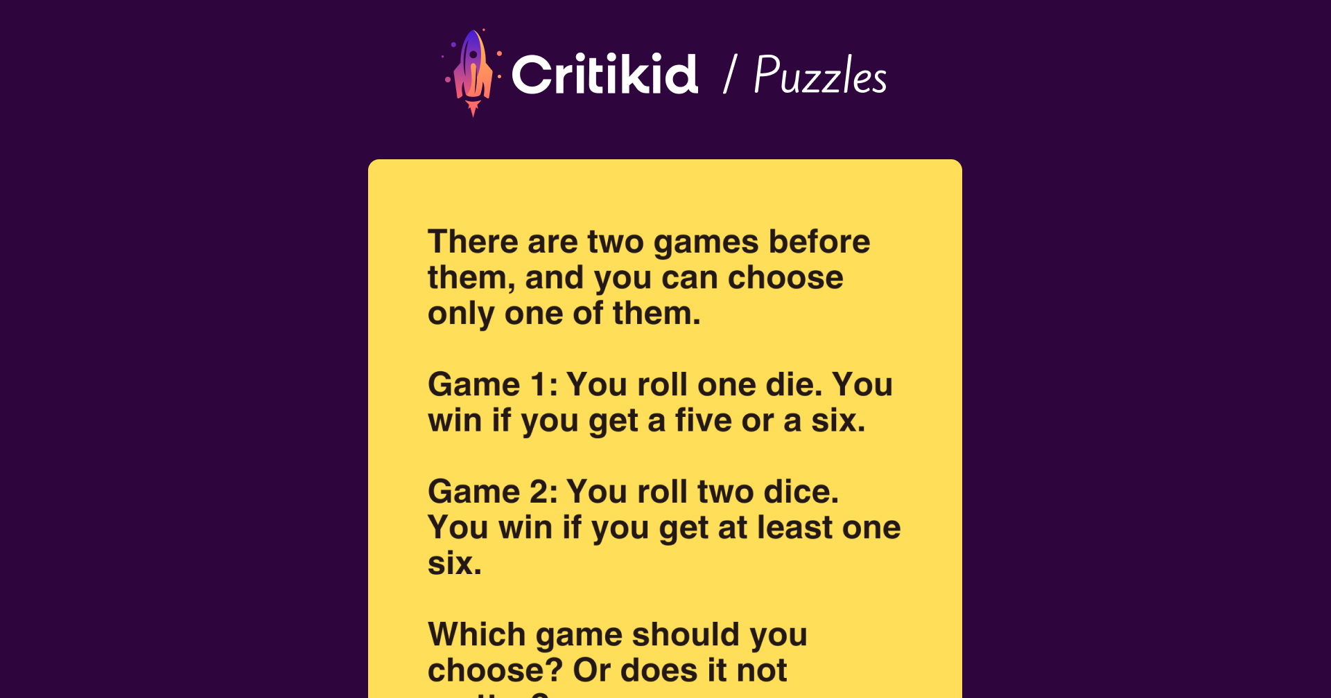 Two Games Puzzle - Critical Thinking Brainteaser - Critikid